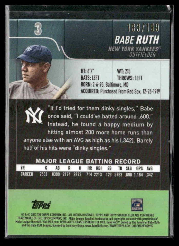 2022 Stadium Club Chrome #3 Babe Ruth Blue Refractor #/199 | eBay