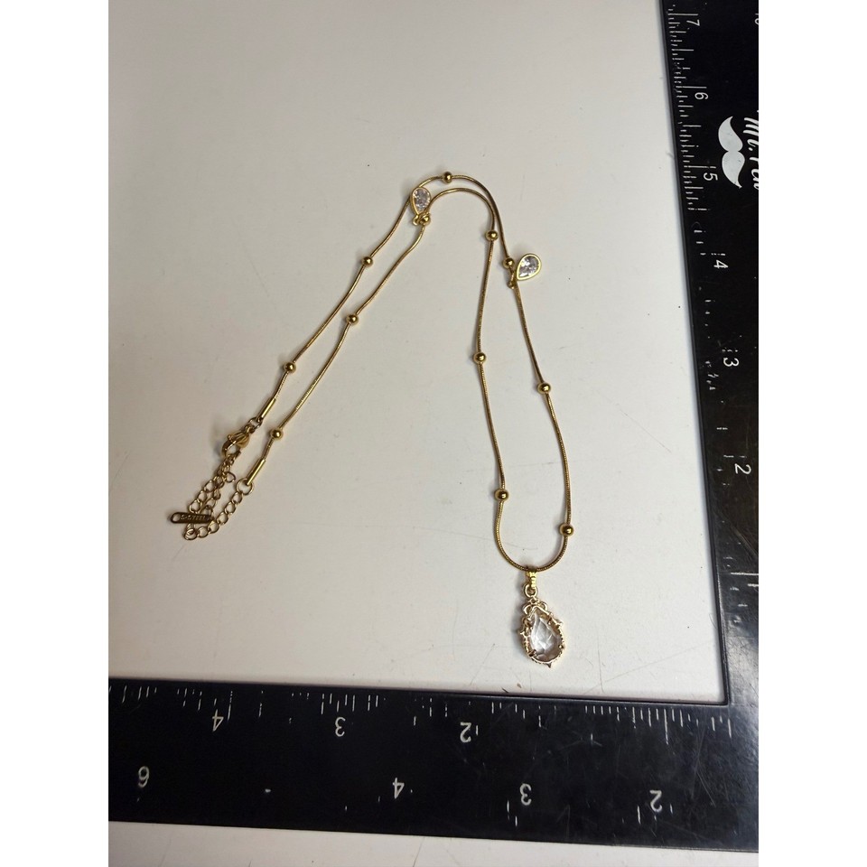 Gold Tone Stainless Steel Peach Teardrop Stone Pendant Necklace Snake ...