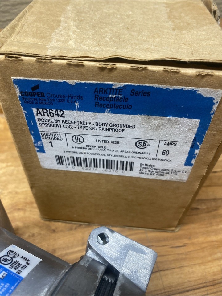 Cooper Crouse-Hinds, FEMALE AR642 Receptacle, 60 AMP 3W 4P New old ...