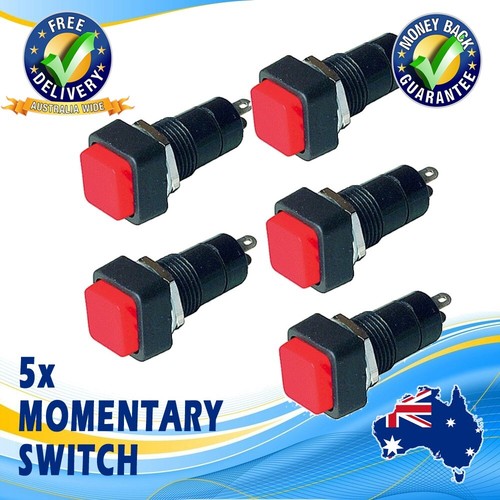 5 x RED Square 12mm PANEL MOUNT MOMENTARY ON PUSH BUTTON SWITCH 12VDC 2 ...