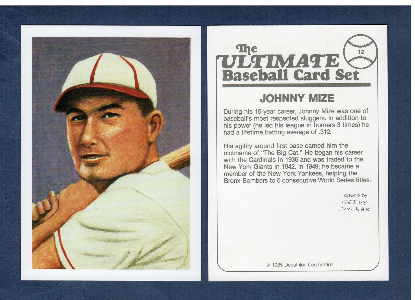 #12 JOHNNY MIZE, Cardinals~Decathlon Ultimate Baseball Card by 1953 ...