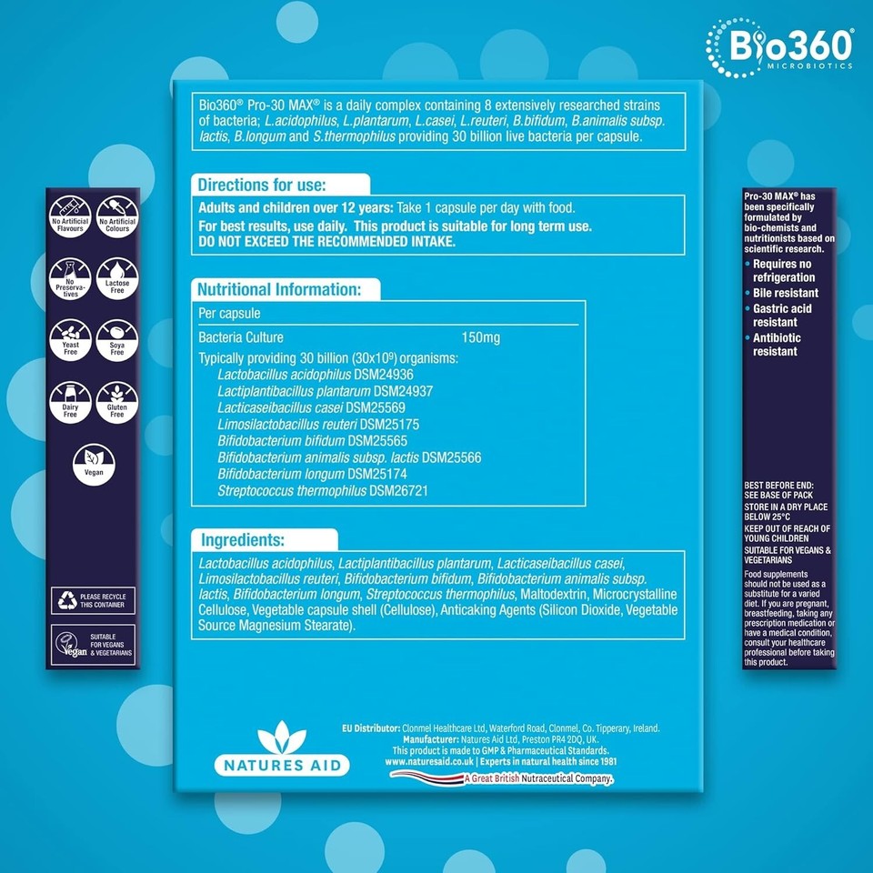 Nature's Aid Bio360 Microbiotics Pro-30 Max 30 Capsules Exp 06/2026 | eBay