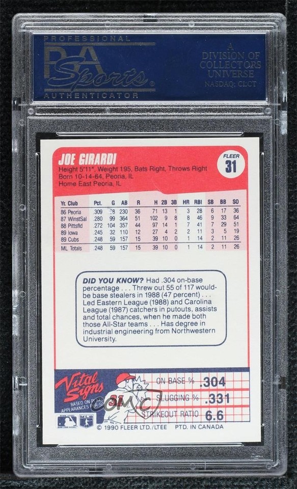 1990 Fleer Printed in Canada Joe Girardi #31 PSA 10 GEM MT | eBay