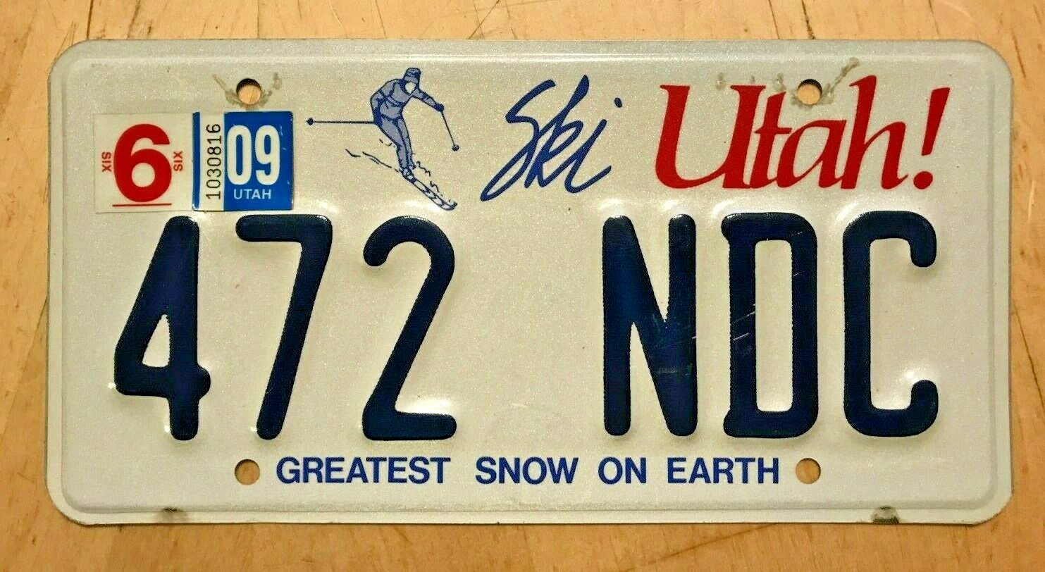 2009 UTAH SKI SKIER UTAH LICENSE PLATE " 472 NDC " UT GREATEST SNOW ON ...