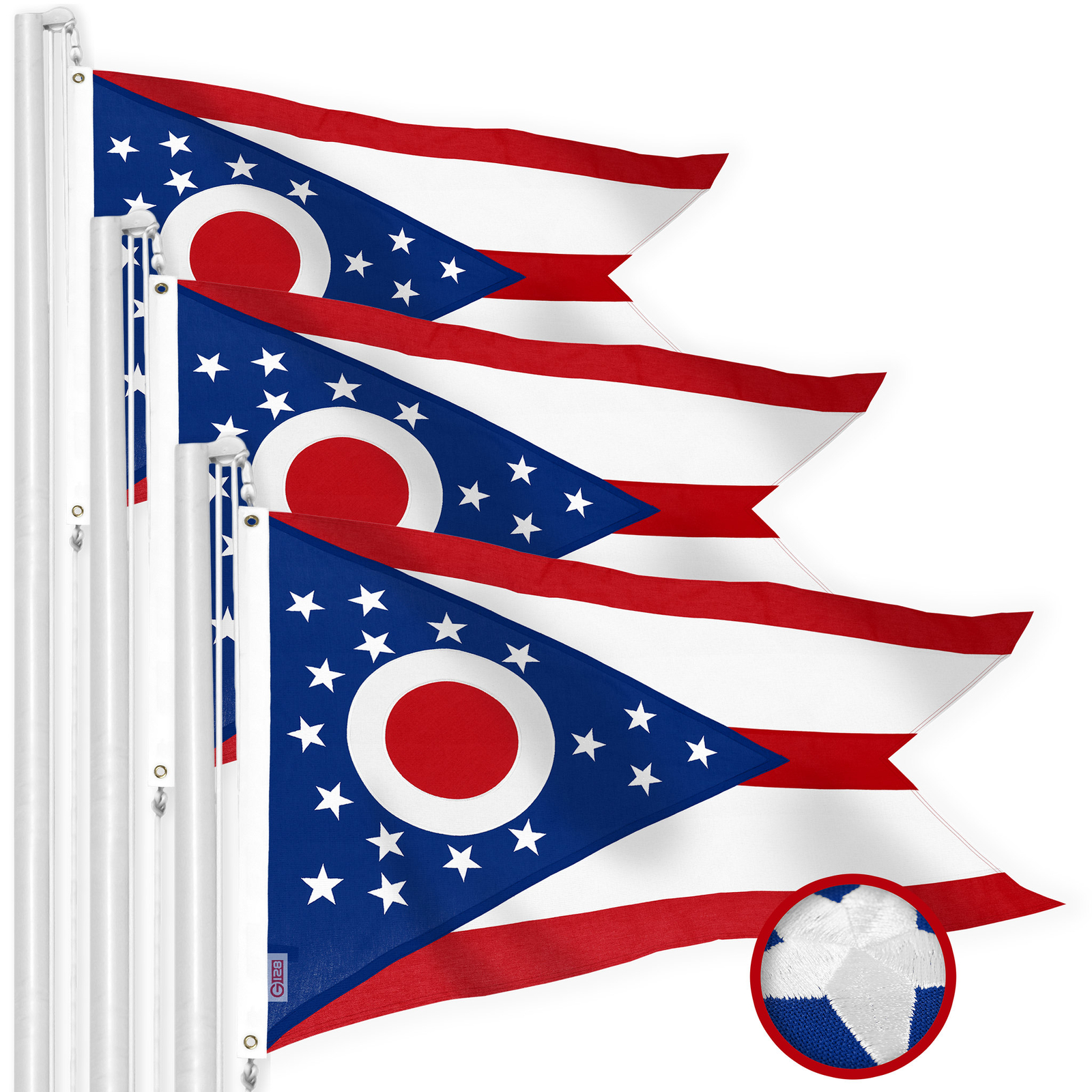 NEW G128 Ohio Flag 3-Pack 1x1.5 FT State Embroidered 220GSM Spun ...