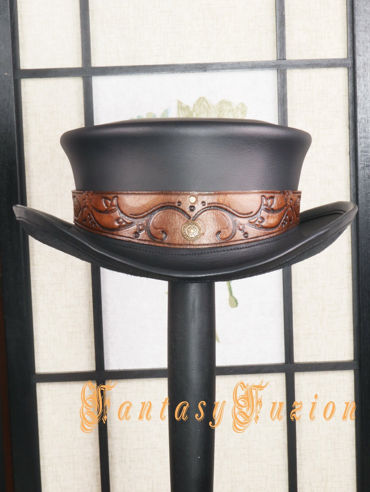 SHORT Topper Hat Earth Spirit Elven Style Leather Top Hat Burning Man ...