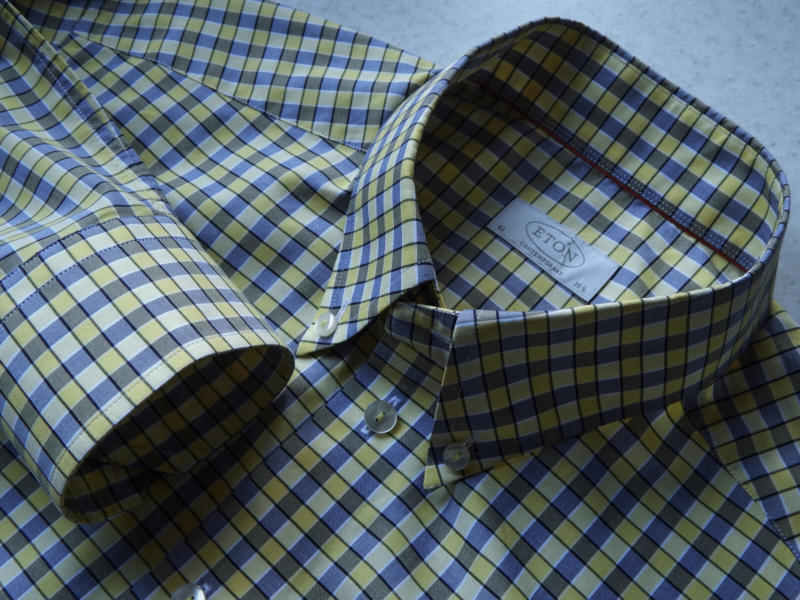 ETON Contemporary Grey Yellow White Check Shirt Size 42 / 16.5 | eBay
