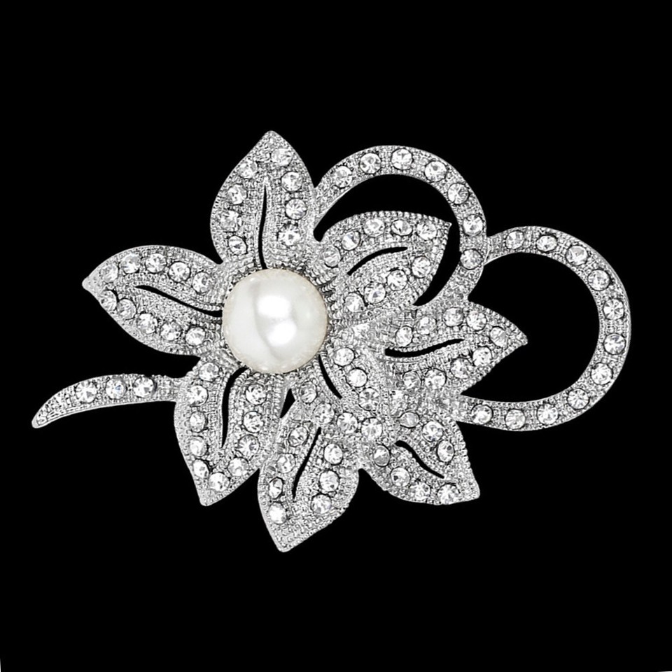 Classic Fashion Flower Brooch Pin with Shiny Crystal Pearl for Women ...