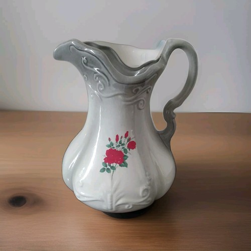 Vintage Large Victorian Decorative Pitcher Handle Jug Garden Red Roses🌹 ...