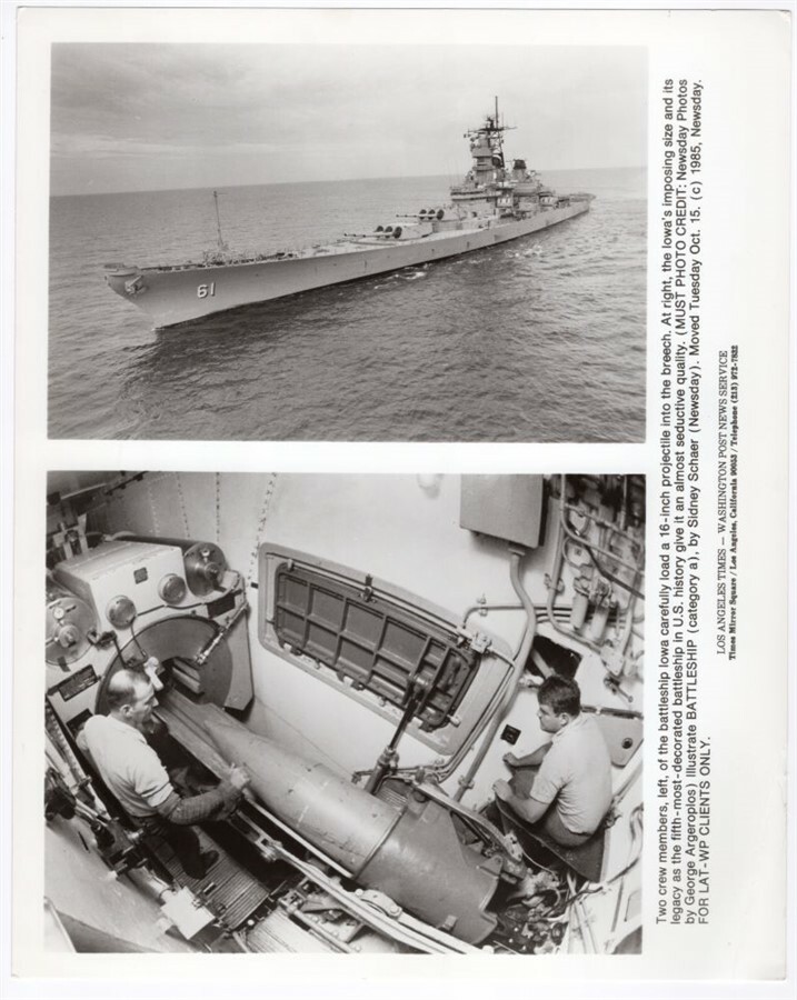 1985 Battleship BB-61 USS Iowa 16 inch Shell in Turret 8x10 Original ...
