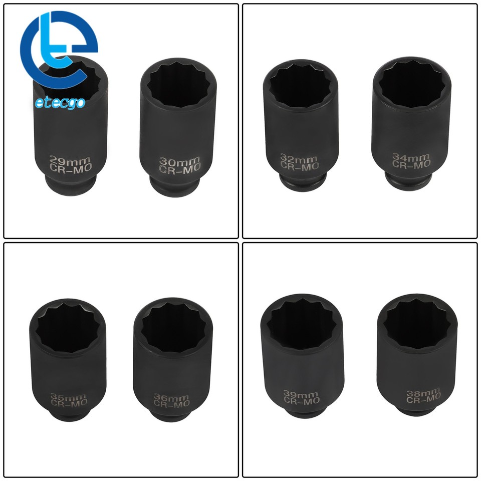 1 Set 1/2" Drive Deep Spindle Axle Nut Impact Socket Set 8PCS 2 Point ...