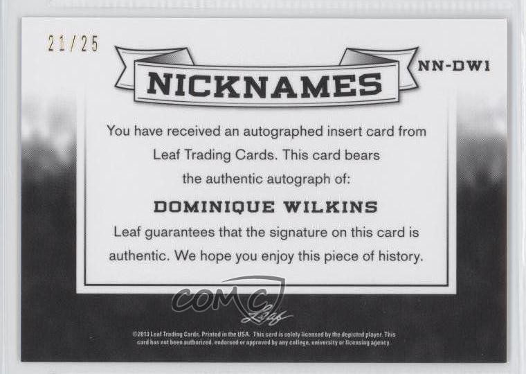 2012-13 Leaf Metal Nicknames Blue /25 Dominique Wilkins #NN-DW1 Auto ...