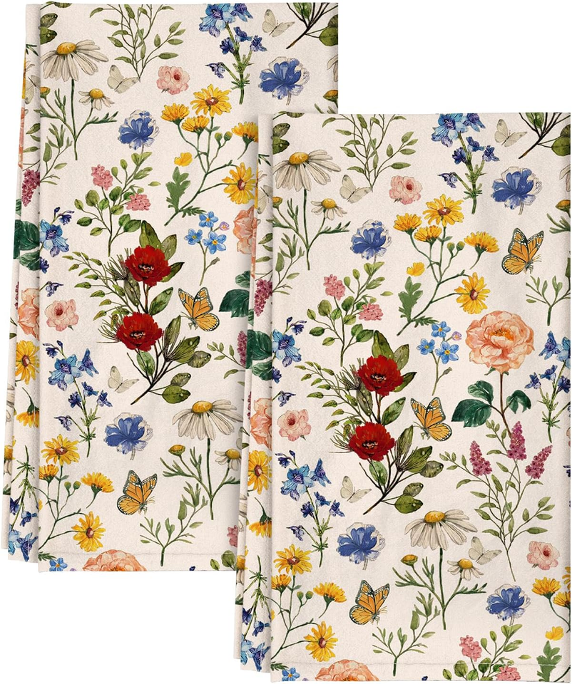Flour Sack Kitchen Towels - Set of 2 Spring Dish Towels with Hanging ...