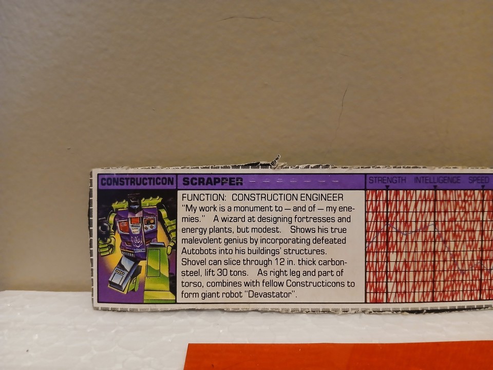 1985 G1 TRANSFORMERS SCRAPPER CONSTRUCTICON TECH SPEC VINTAGE ORIGINAL ...