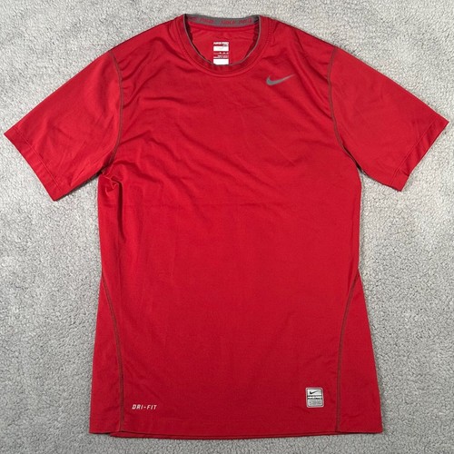 Nike Pro Shirt Mens Size Medium Red Fitted Short Sleeve Dri-Fit Stretch ...