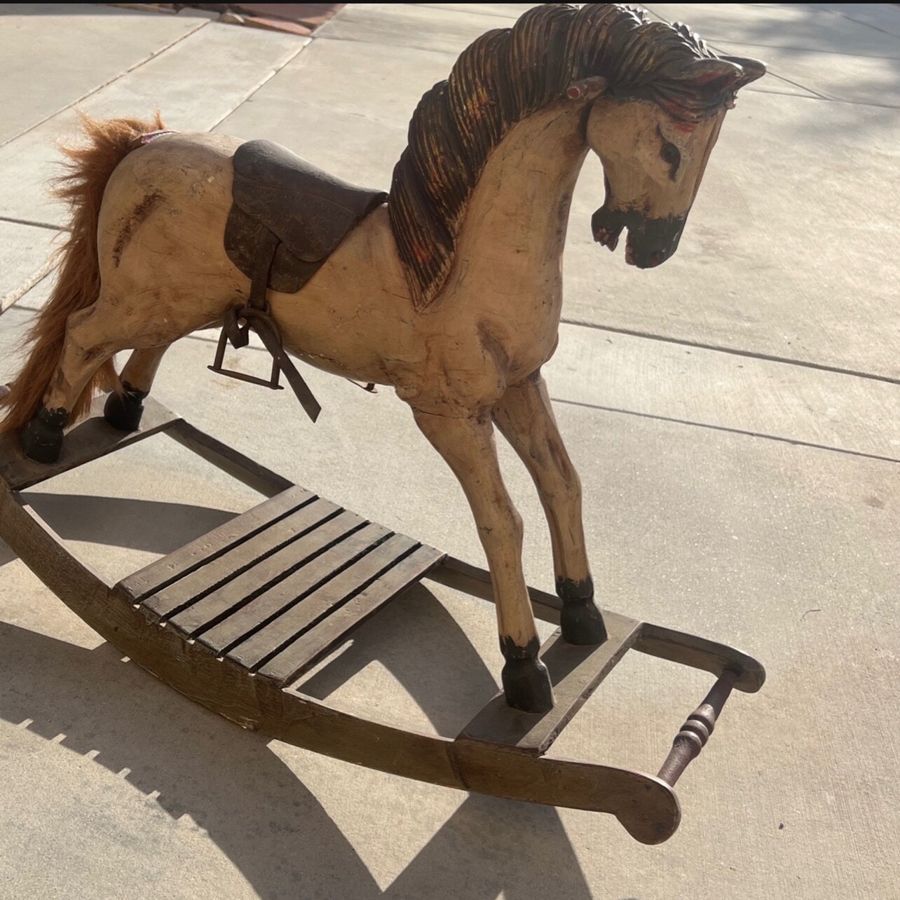 Antique Vintage Wooden Carved Carousel Rocking Horse Child Size Paint ...