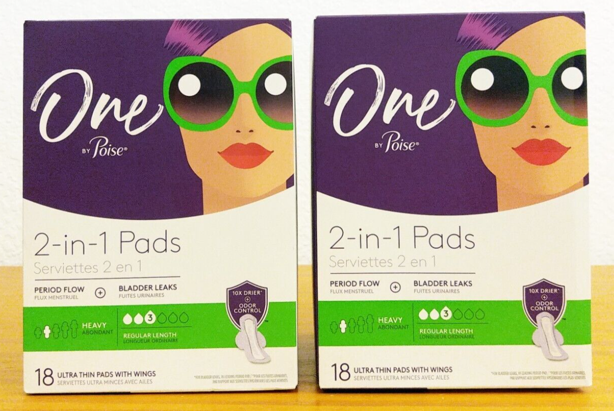 Lot of 2 One By Poise 2-in-1 Ultra Thin Pads With Wings Heavy ...