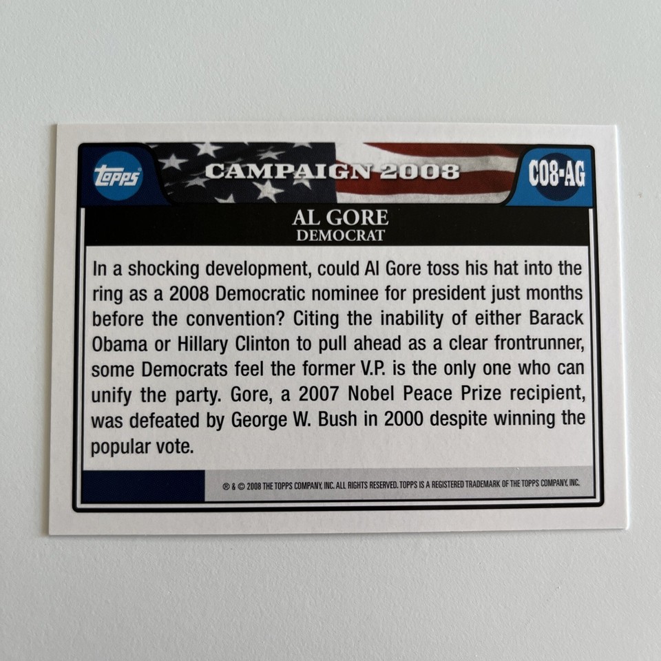 Al Gore 2008 Topps Campaign Card Rare Short Print Democrat C08-AG E305 ...