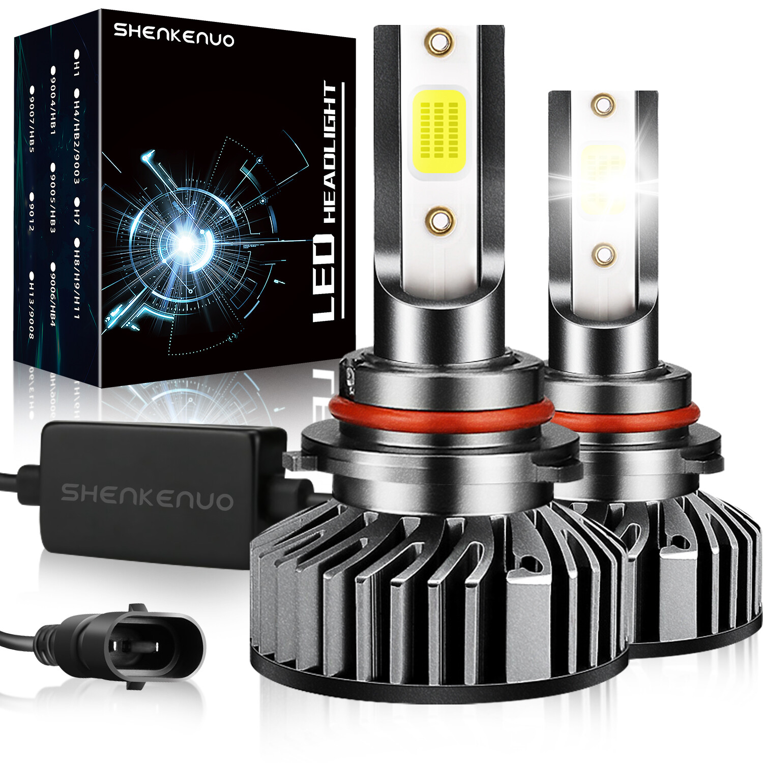 SHENKENUO 9006 HB4 LED Headlight Bulb Kit Low Beam White 12000LM 6000K ...