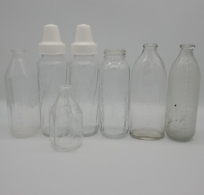 7 Vintage Glass Baby Bottles Pyrex Evenflo Nursers Nursery Decor Reborn ...