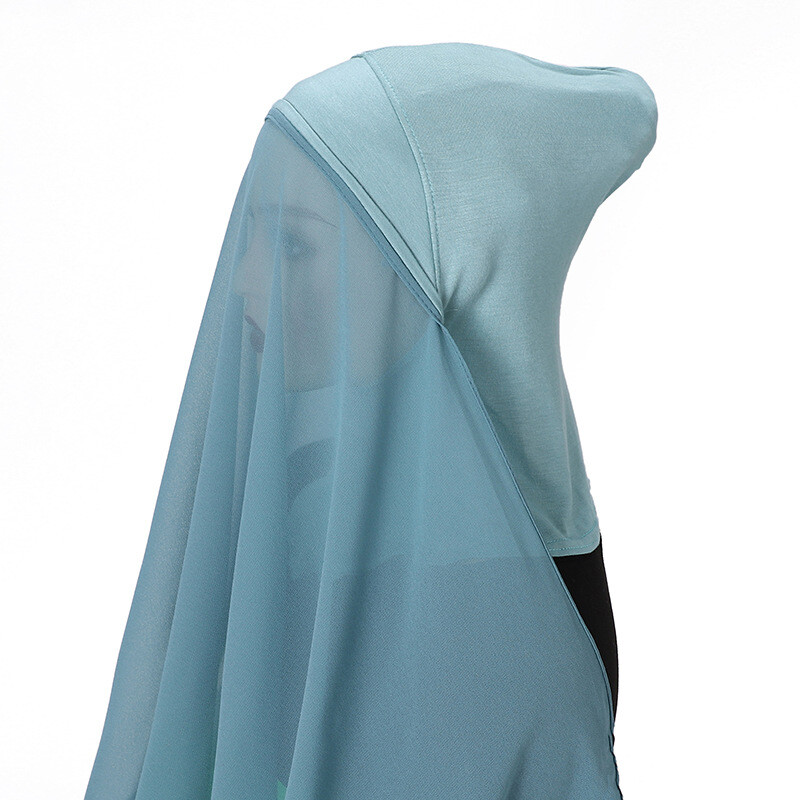 Muslim Chiffon Hijab With Cap Women Veil Headscarves Headwraps Cap Soft ...