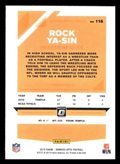 2019 Donruss Optic #116 Rock Ya-Sin Rookie Indianapolis Colts | eBay