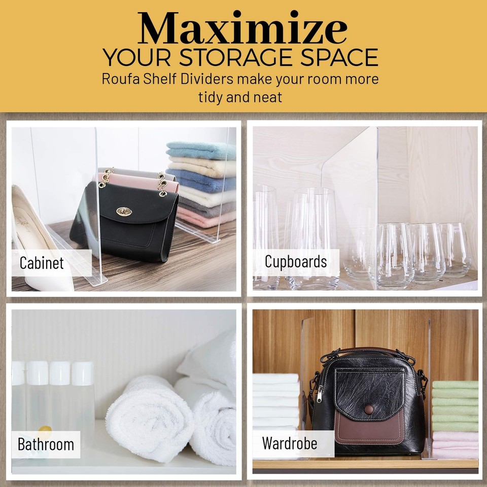 4Pcs Clear Acrylic Shelf Dividers, Adjustable Closet Organizer Fit for ...