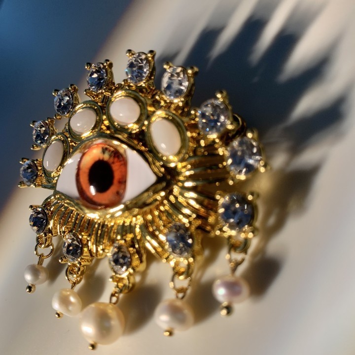 Baroque Pearl Devil Eye Brooch 18K Gold Plated Micro Pave Zircon Pin ...
