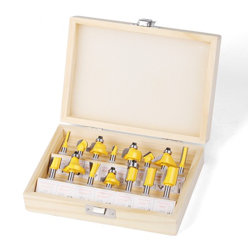 15PCS Router Bits Set 1/4 Chamfer/Cove Box/Dovetail/Round over/Straight ...