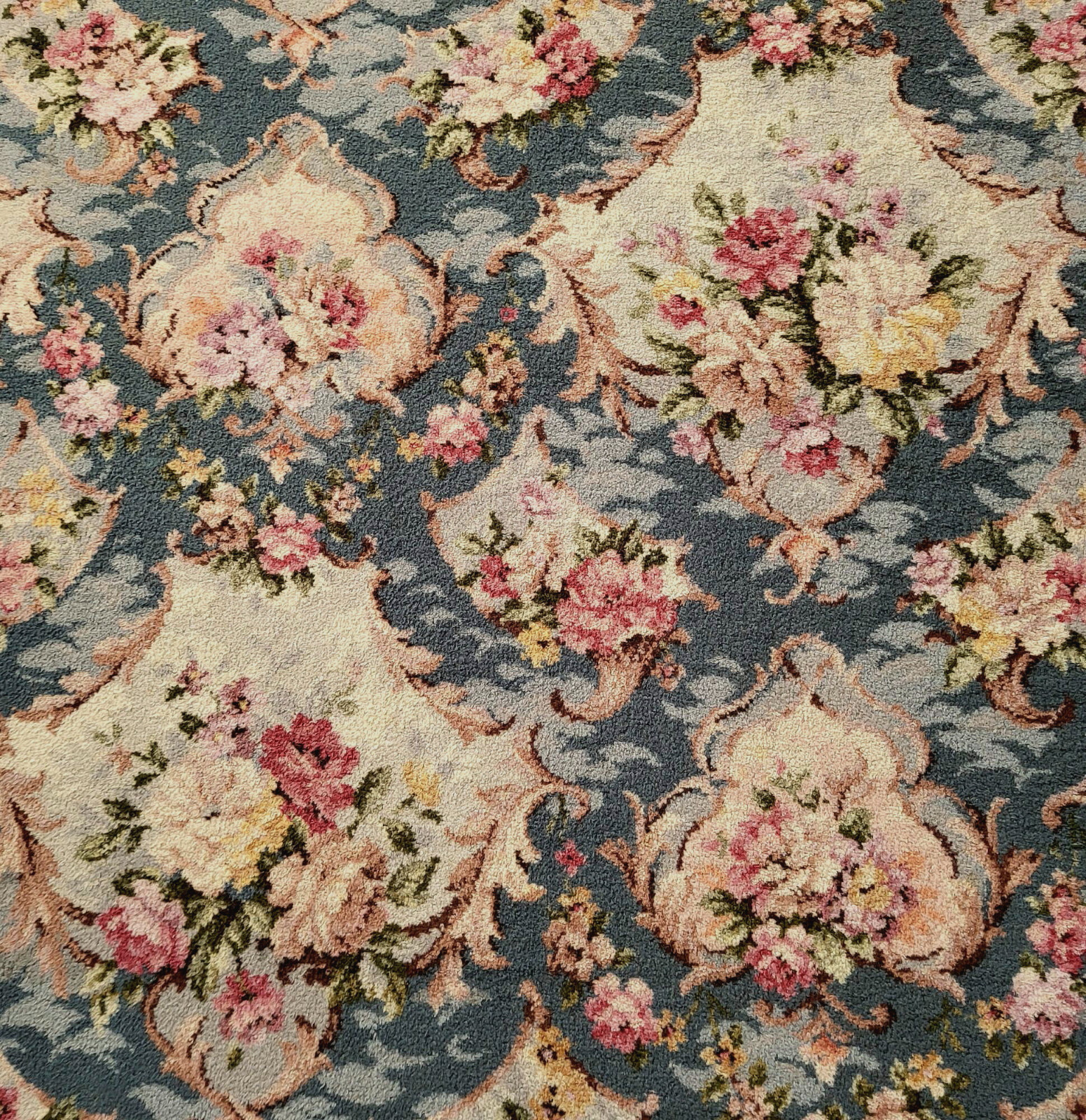 AWESOME Antique Vintage Wool Rug Shabby PINK ROSES Chic BIGELOW STYLE ...