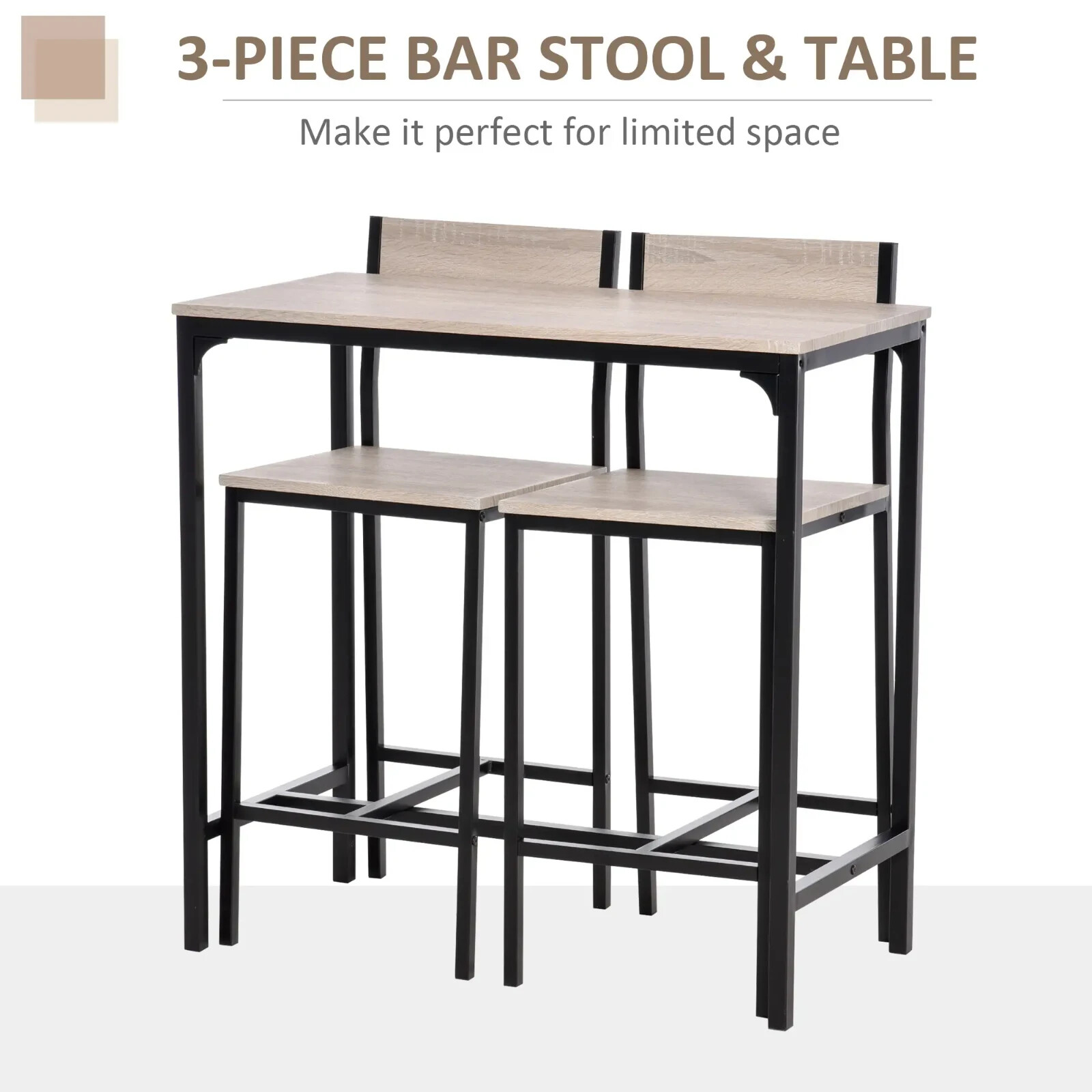 Small Bar Dining Table Set Space Saving Kitchen Breakfast Metal 2 ...