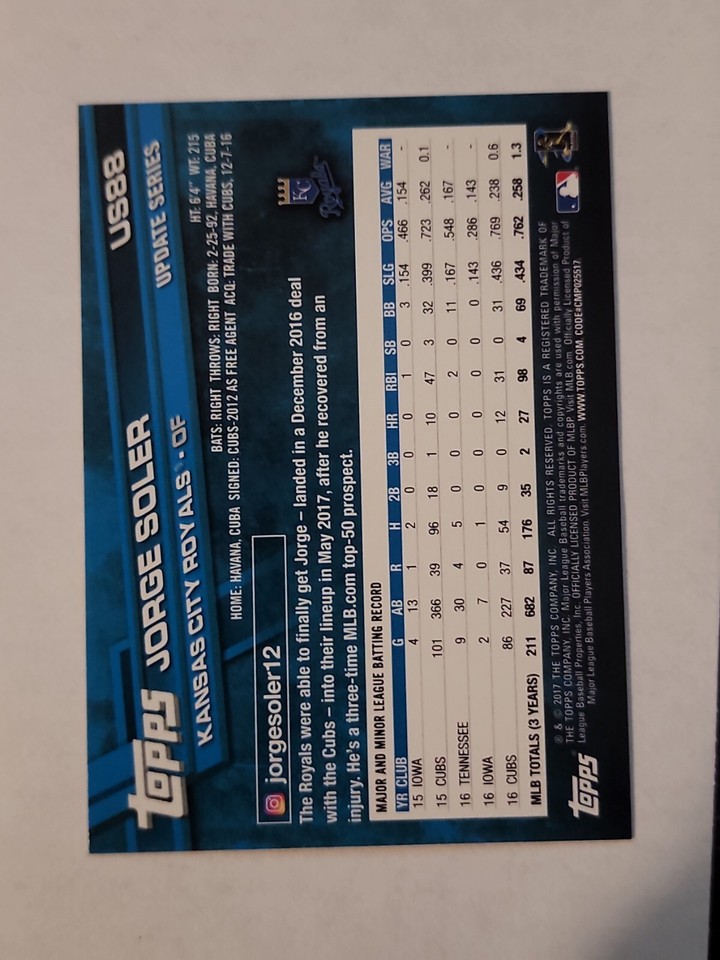 2017 Topps Update #US88 Jorge Soler - NM | eBay
