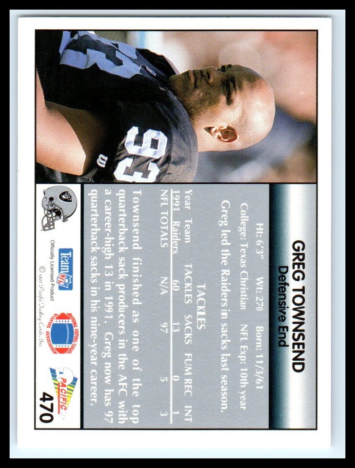 1992 Pacific #470 Greg Townsend MT-NRMT Football Card | eBay