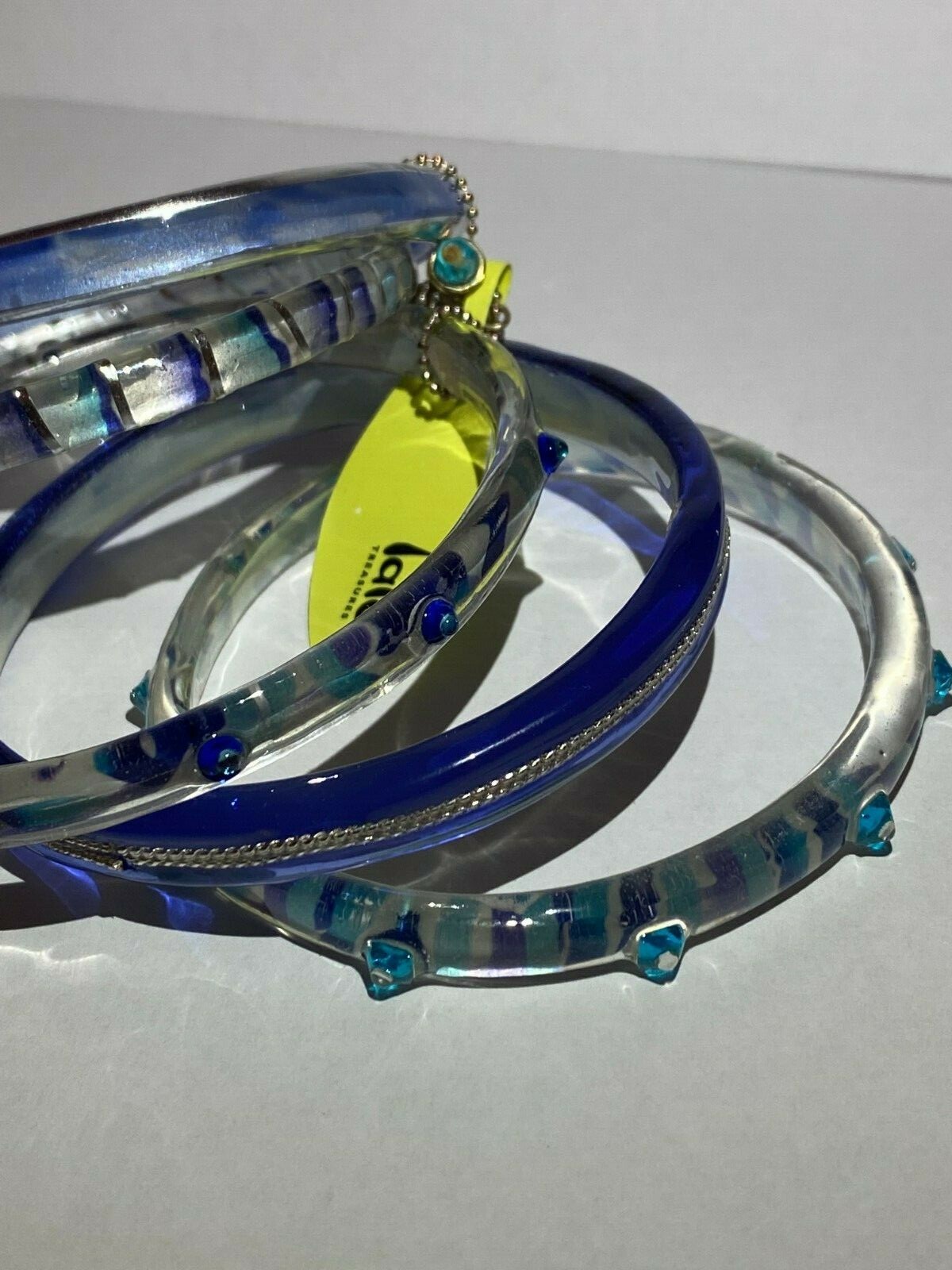 Authentic Orna Lalo Clear and Turquoise Resin Bangle Set (5 bracelets ...