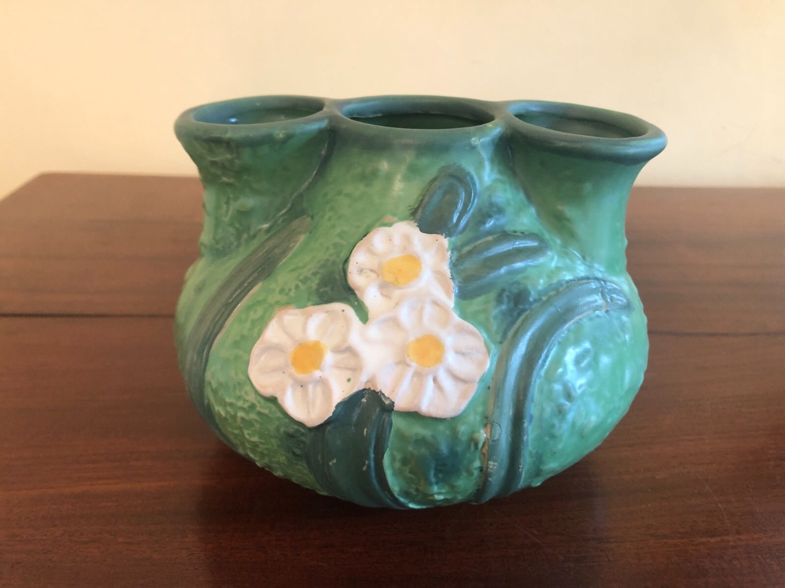 Vtg Green Reproduction Roseville Pottery Jonquil Narcissus 3 Hole 5 ...