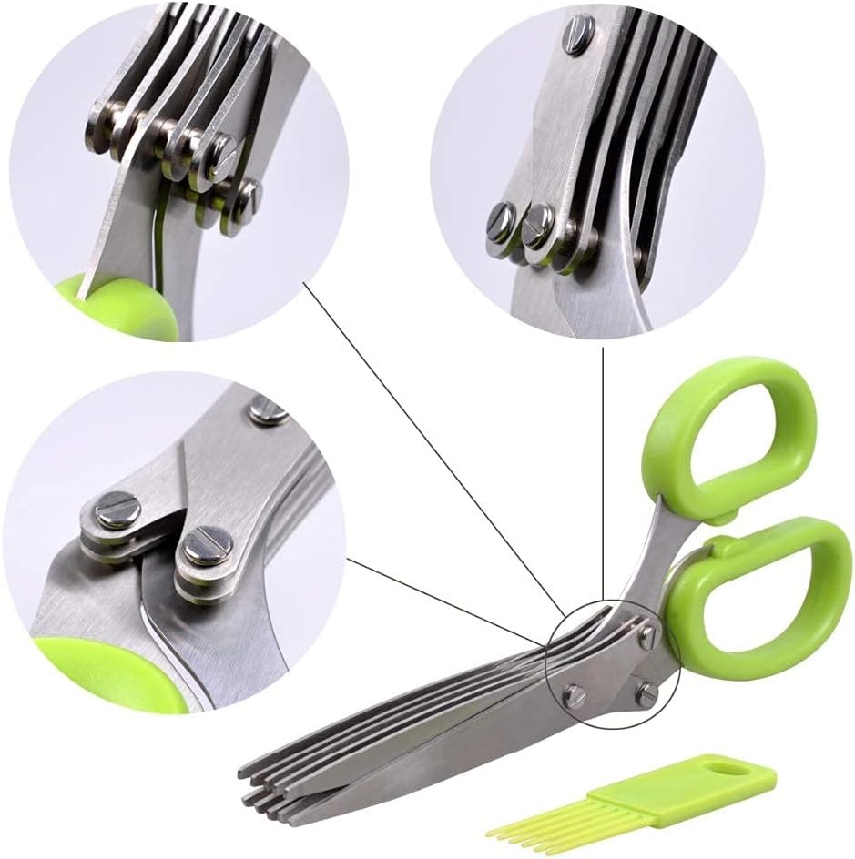 Herb Scissors Set with 5 Blades and Cover - Multipurpose Kitchen ...