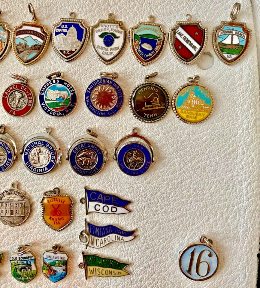 Vintage Sterling Silver Enamel Charm US TRAVELSpinner Shield Pennant ...