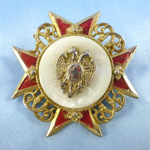 Vintage CORO Maltese Cross MOP Pin Brooch Double Headed Eagle Red ...