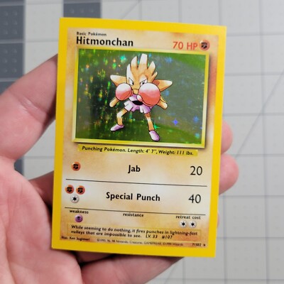 Hitmonchan Square Cut Miscut Error NFC Base Set Holo Pokemon Card 7/102 ...