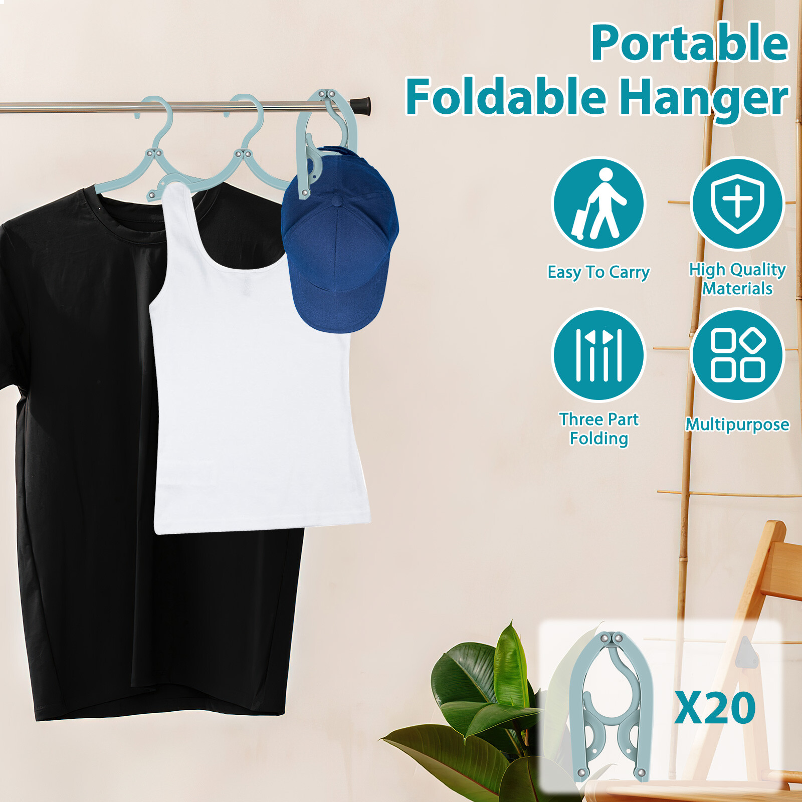 20Pcs Travel Hangers Lightweight Portable Clothes Hangers with Non-Slip ...