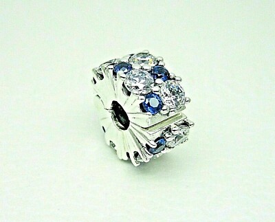 Authentic Pandora #799171C01 Clear and Blue Sparkling Bead Clip | eBay