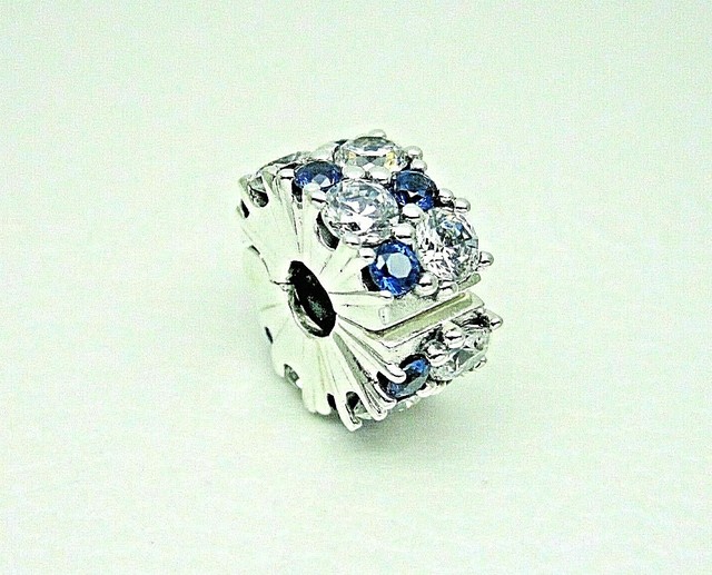 Authentic PANDORA Clear &blue Sparkling Clip 799171c01 Sterling Silver ...
