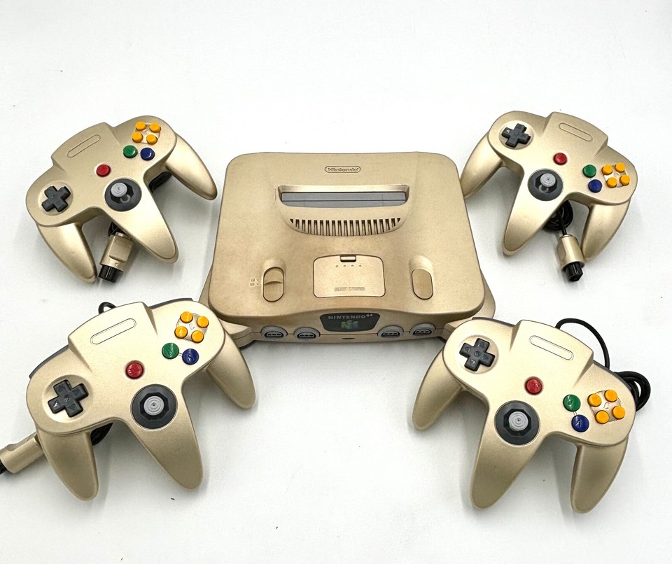 Authentic Gold Nintendo 64 Gold N64 Region Free + Up to 4 Controllers ...