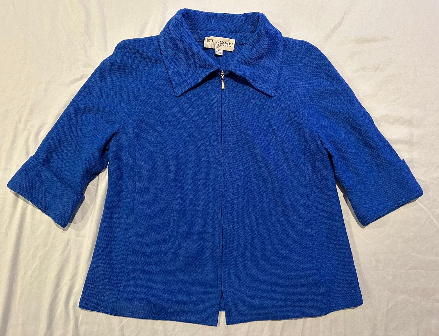 St. John Collection Royal Blue Zipper Jacket 3/4 Slee… - Gem