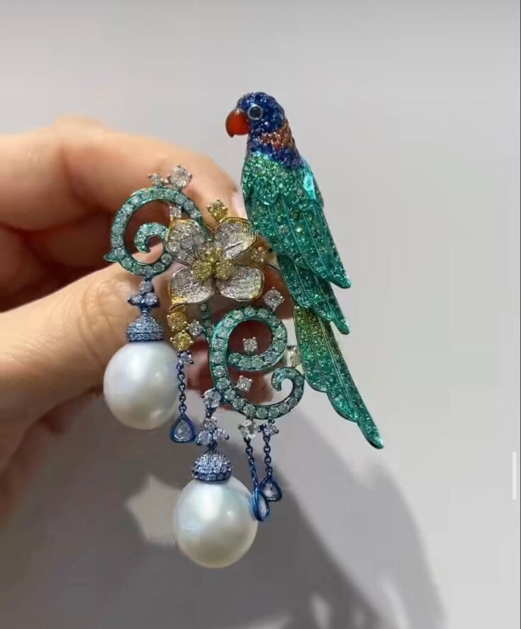 Multi Gemstone Parrot Brooch 925 Sterling Silver Art Deco Statement ...