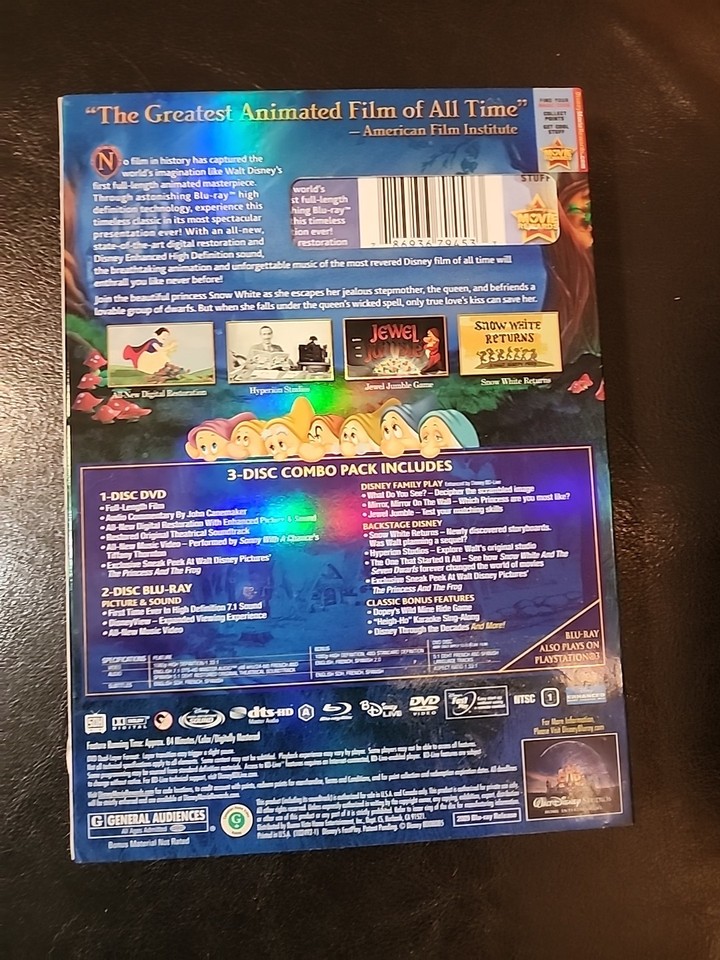 Snow White and the Seven Dwarfs BLURAY +DVD 2009 DIAMOND DISNEY COMBO ...