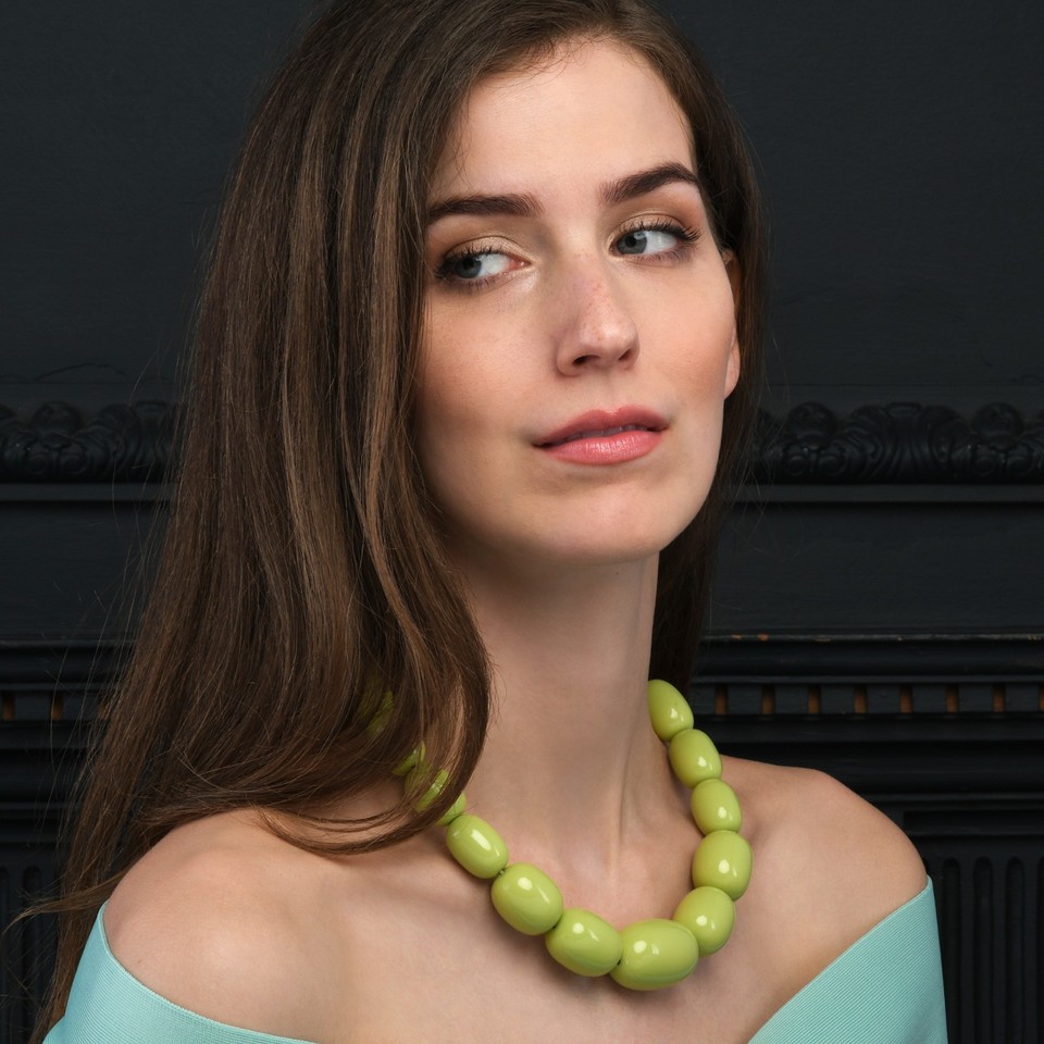20 inch Long Light Green Oval Beads Statement Necklace for Women | eBay