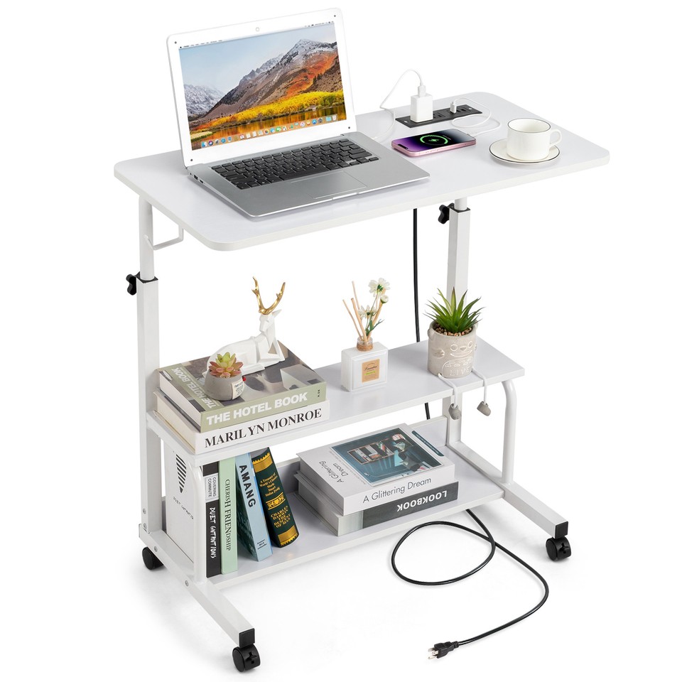 Power Adjustable Rolling Computer Desk Laptop PC Table Desktop Wheel ...