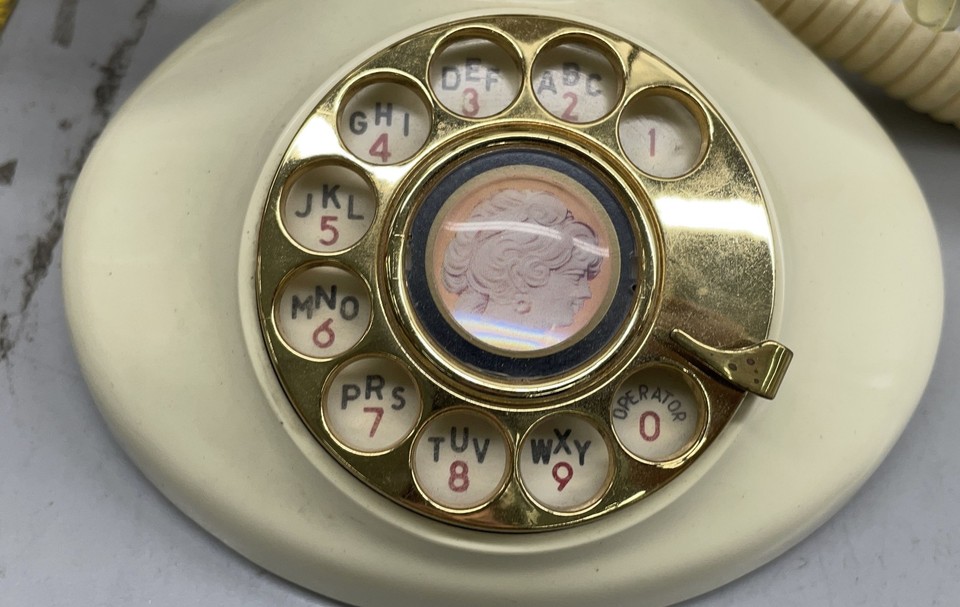 Vintage 1980s French Style Push Button Rotary Telephone Ivory Brass ...