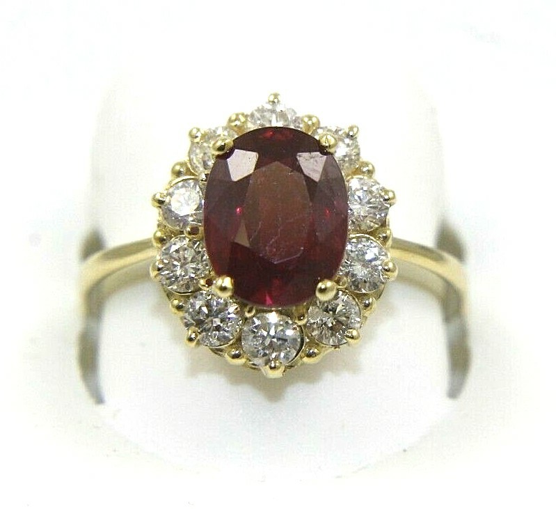 Natural Oval Red Ruby & Diamond Halo Solitaire Ring 14k Yellow Gold 4 ...